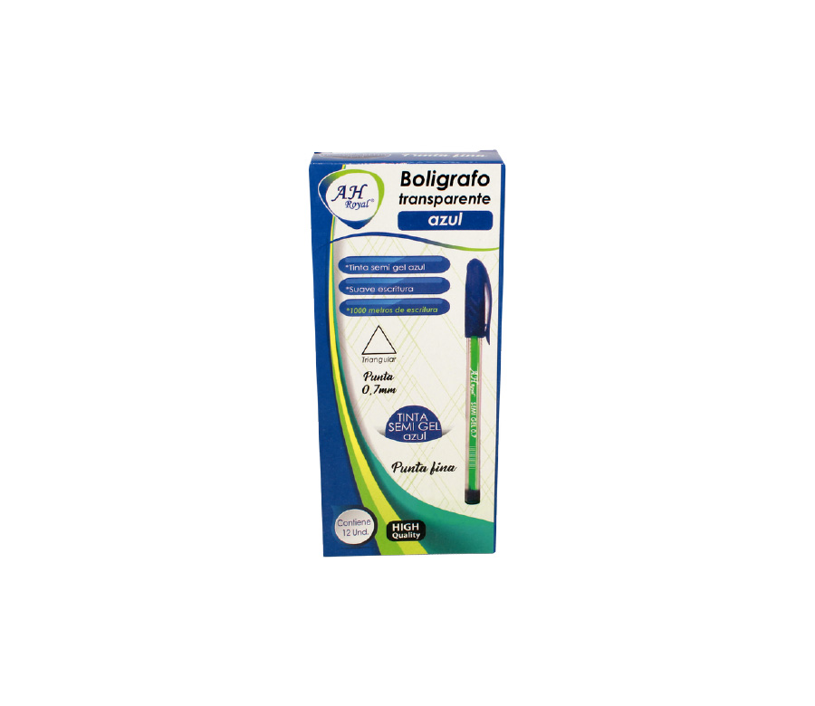 Boligrafo AH royal semi gel 0.7 color azul caja x144 dps. - Ah royal
